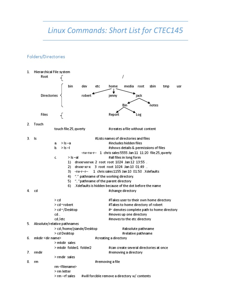 Linux Commands: Short List For CTEC145: Folders/Directories | PDF | Directory (Computing ...