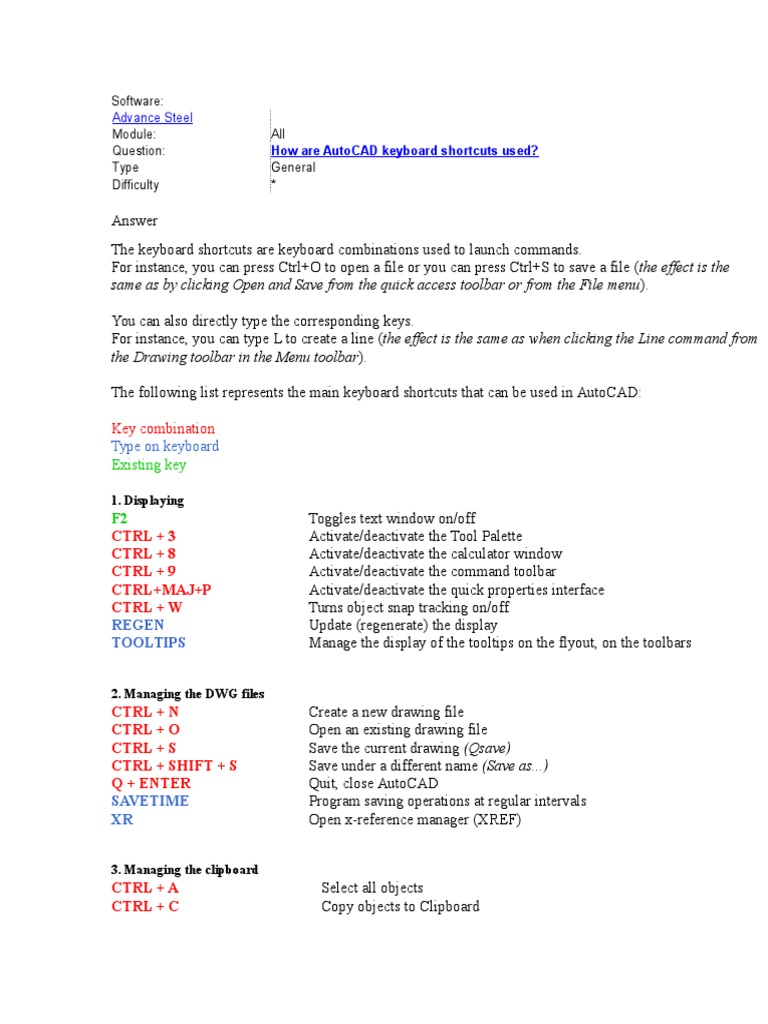 A Comprehensive Guide to Common AutoCAD Keyboard Shortcuts | PDF ...