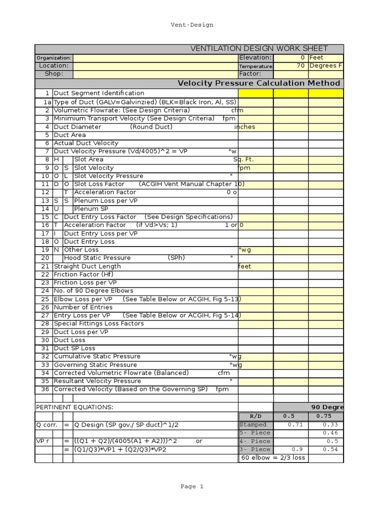Ventilation Design Calculation Sheet | PDF