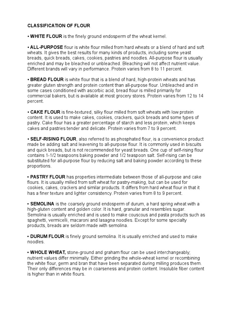 Classification of FLOUR | PDF | Flour | Brown Sugar