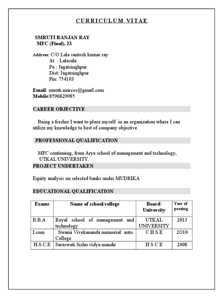 Curriculum Vitae: Smruti Ranjan Ray MFC (Final), 23 | PDF