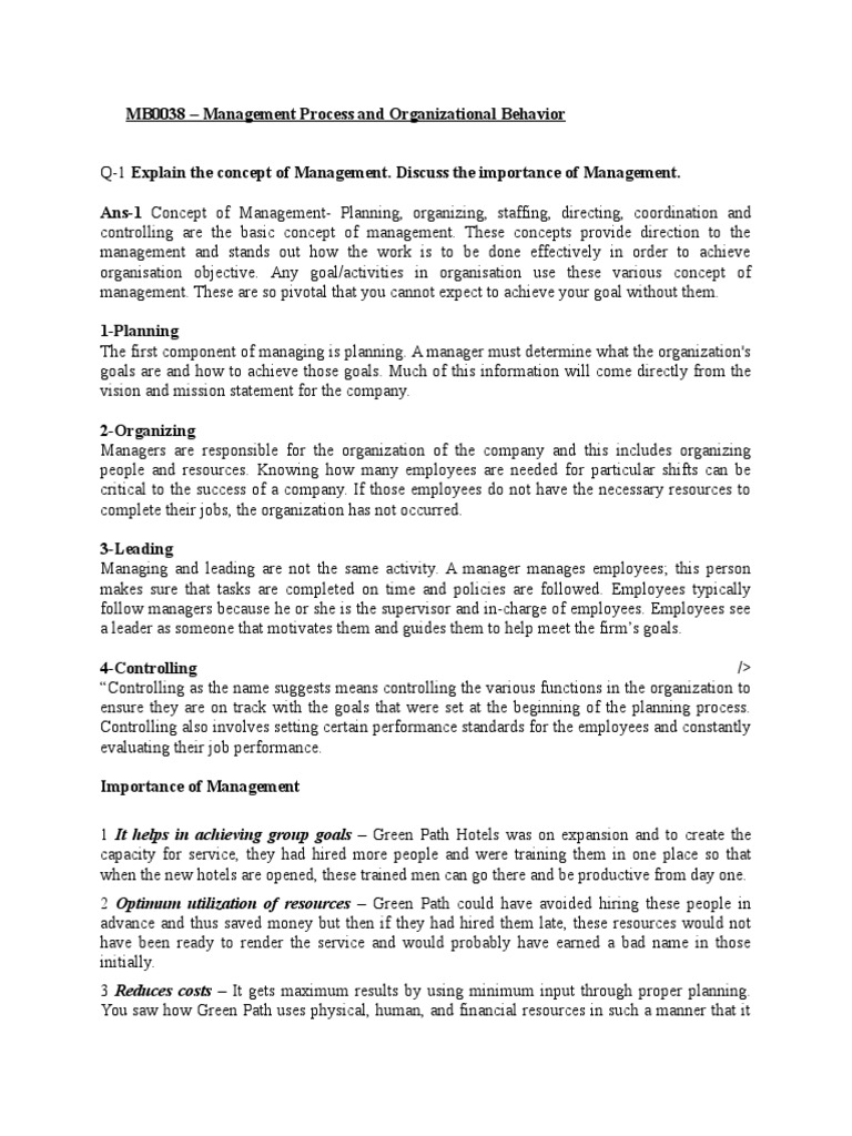 MB0038 - Management Process and Organizational Behavior | PDF ...