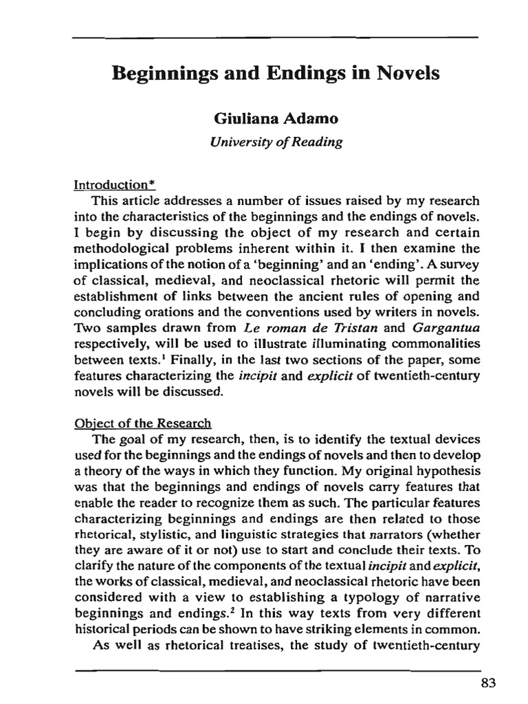 Beginnings and Endings in Novels | PDF | Rhetoric | Narration