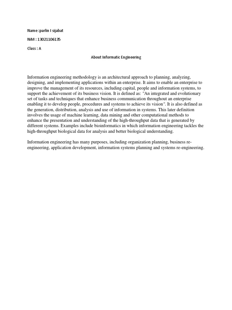 Name:Parlin I Sijabat Nim: 13021106135 Class: A About Informatic ...