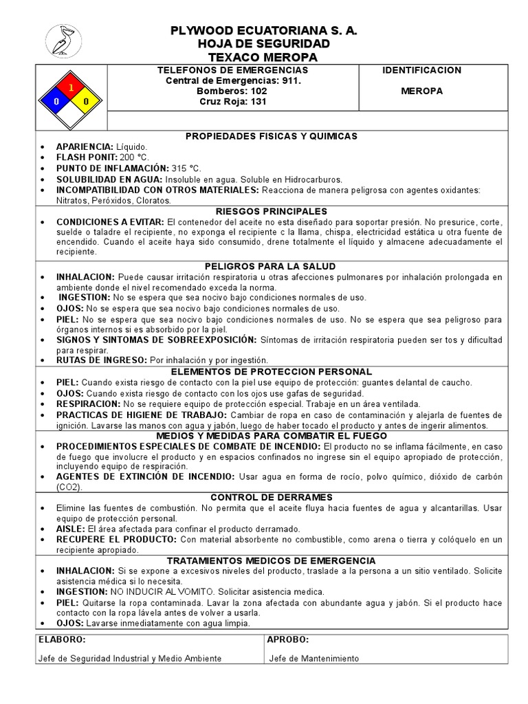 Hoja de Seguridad Aceite Meropa | PDF | Solubilidad | Contaminación