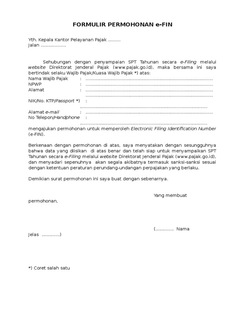 Formulir Permohonan Efin | PDF