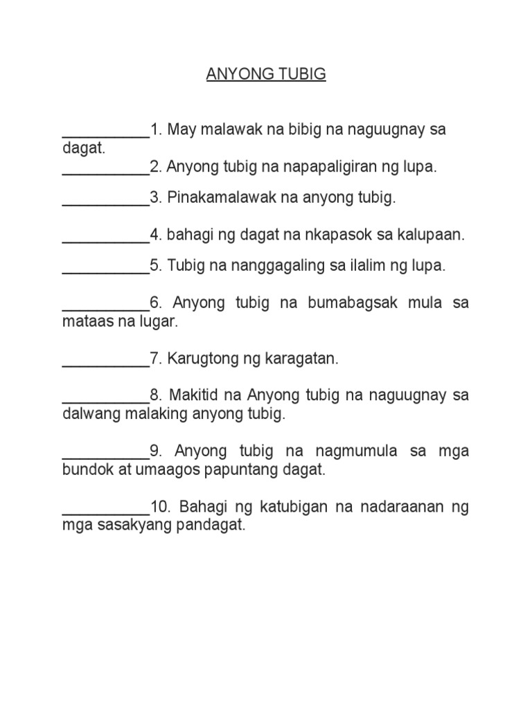 Anyong Tubig | PDF