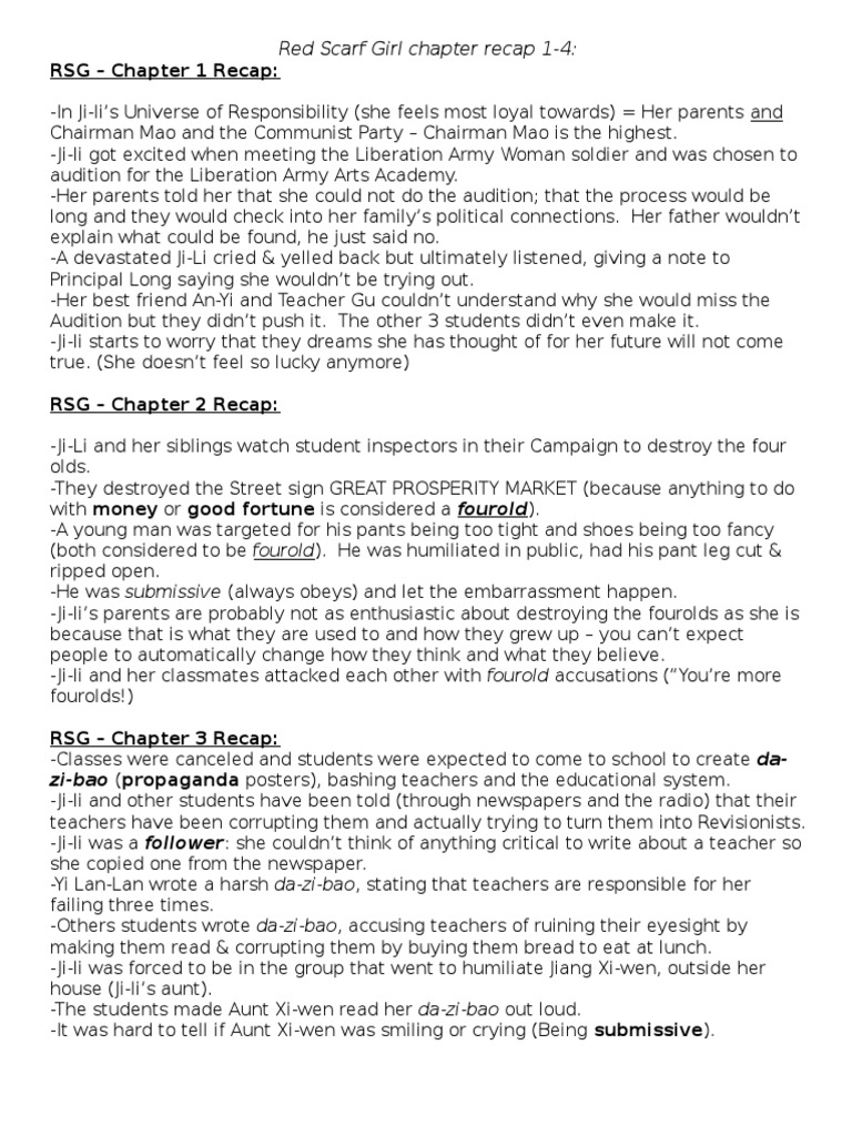 Red Scarf Girl 1-4 Review.doc | Mao Zedong | Politics