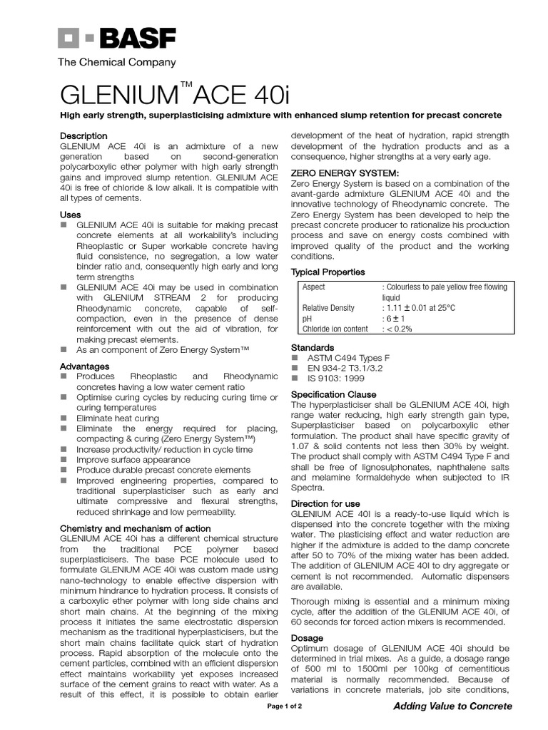 GLENIUM ACE 40i v1.pdf | Concrete | Chemical Substances
