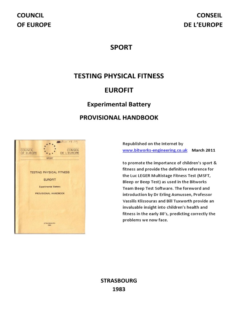 Eurofit Provisional Handbook Leger Beep Test 1983 | PDF | Physical ...