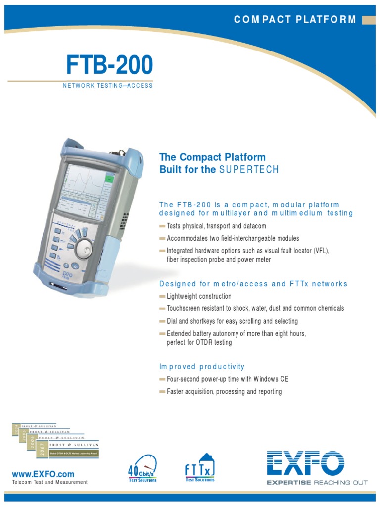 Exfo Ftb-200 Otdr Data Sheet | Telecommunications Infrastructure ...