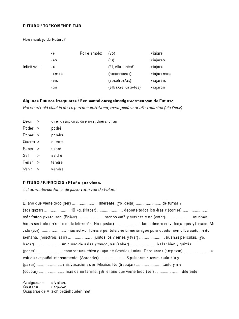 Futuro Imperfecto SPAANS - Uitleg + Oefeningen | PDF