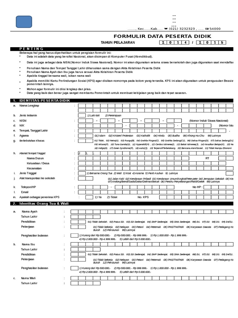 Formulir Dapodik PD PTK 2015 | PDF