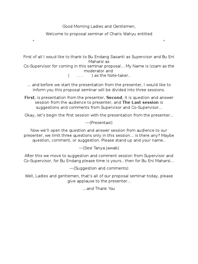 Seminar Proposal Moderator Script | PDF | Career & Growth | Self ...