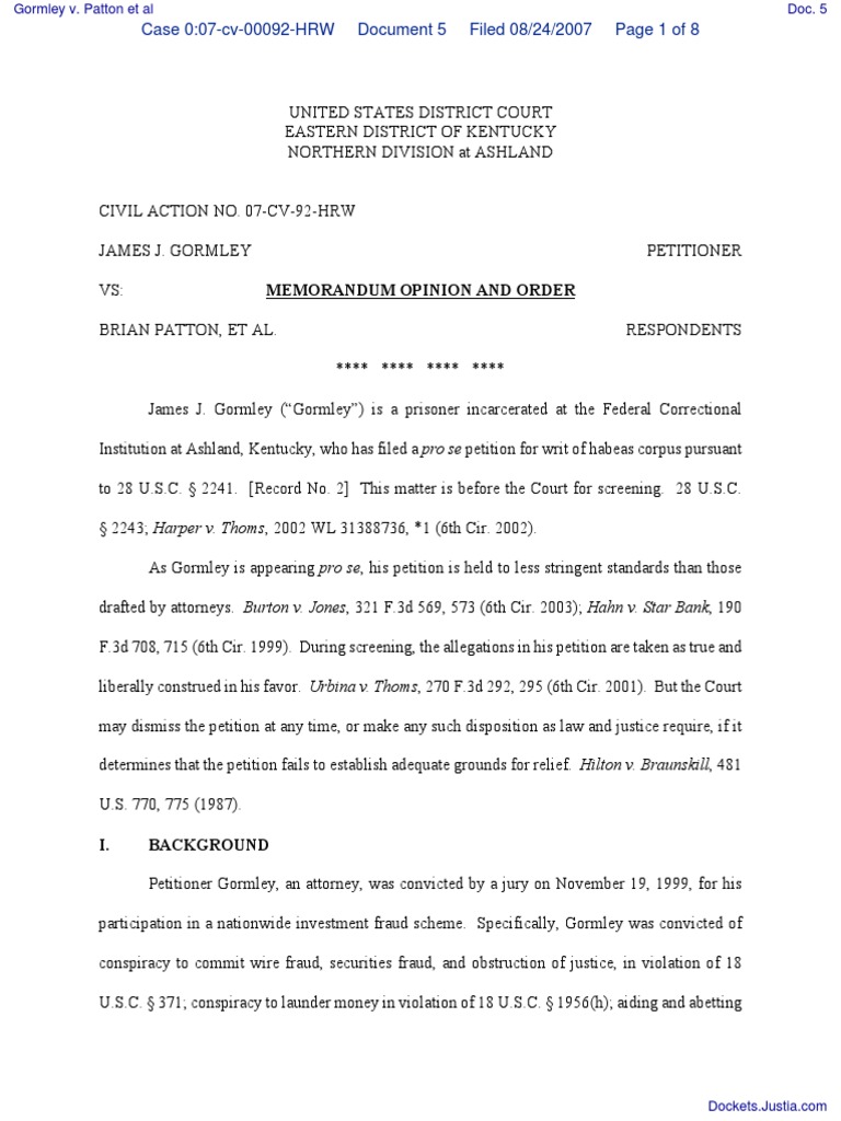 Gormley v. Patton Et Al - Document No. 5 | PDF | Fourteenth Amendment ...