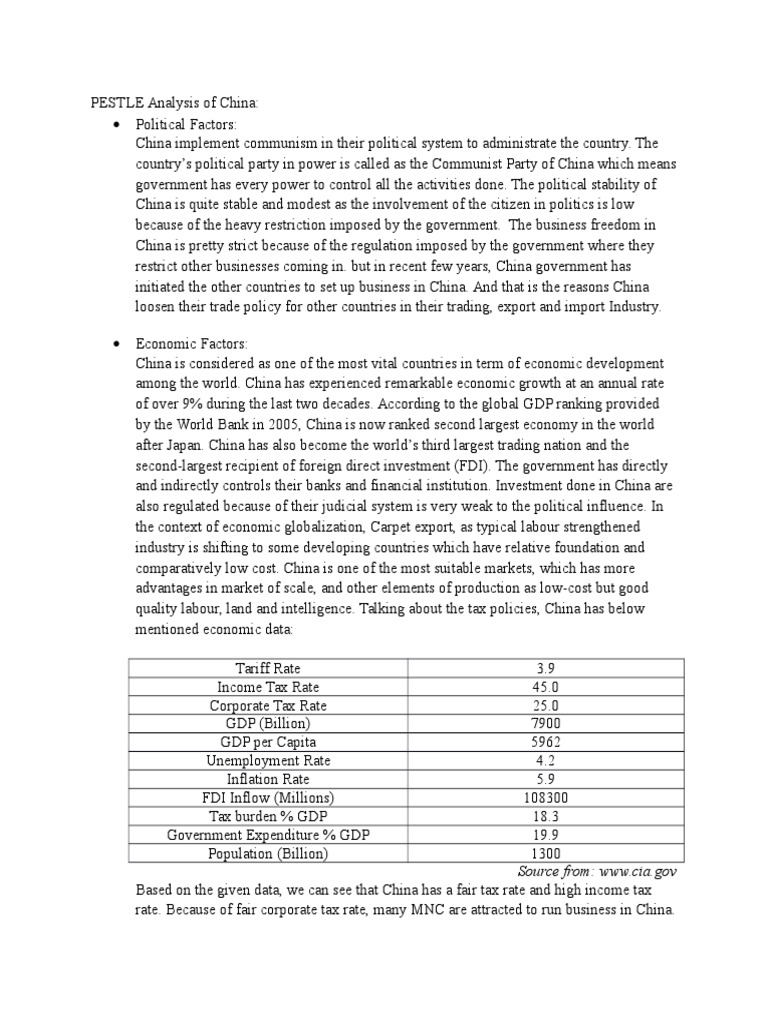 PESTLE Analysis of China | PDF | China | World Politics