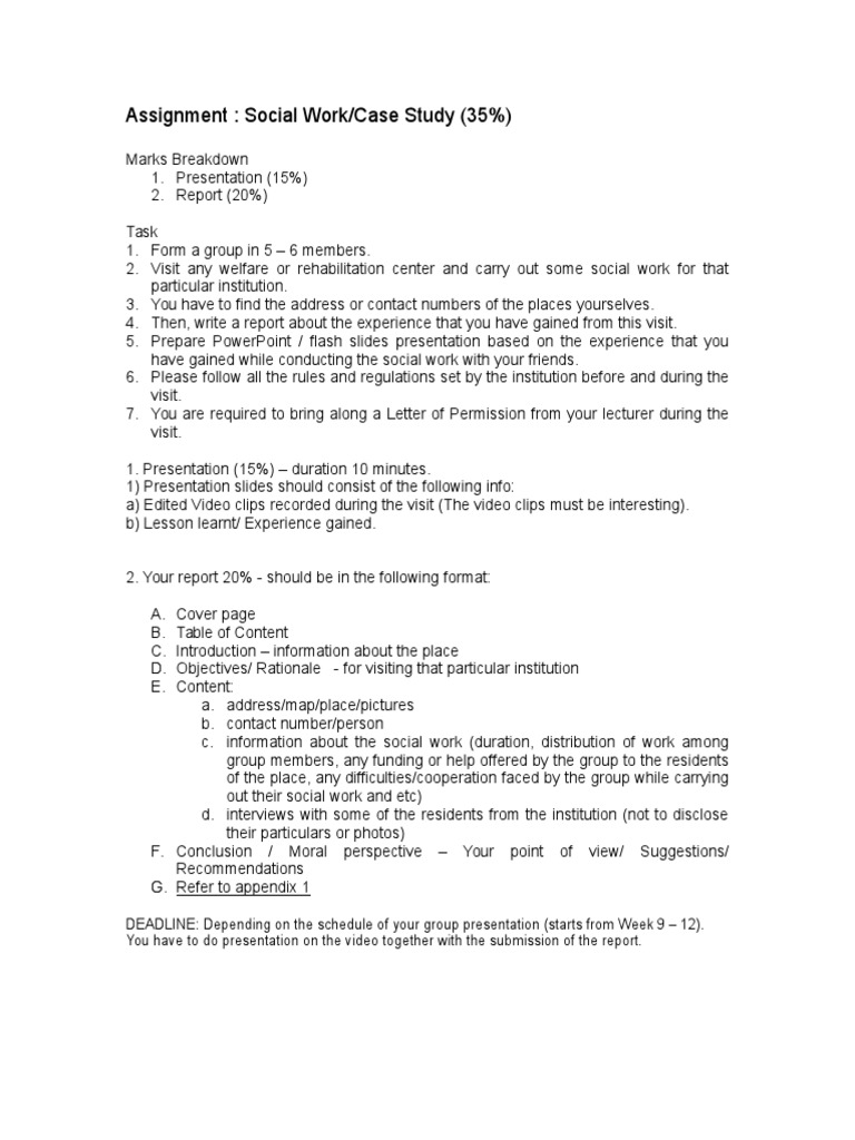 Assignment: Social Work/Case Study (35%) | PDF