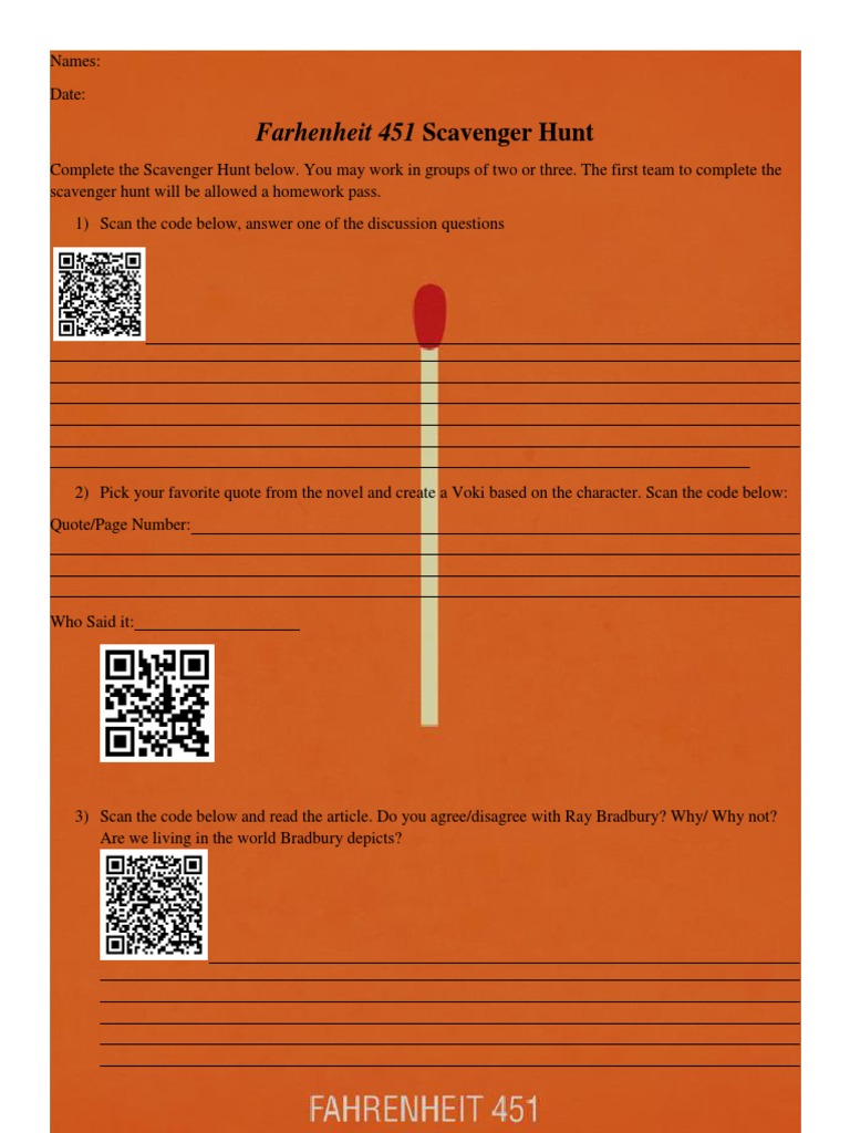 Fahrenheit 451 Scavenger Hunt Guide | PDF