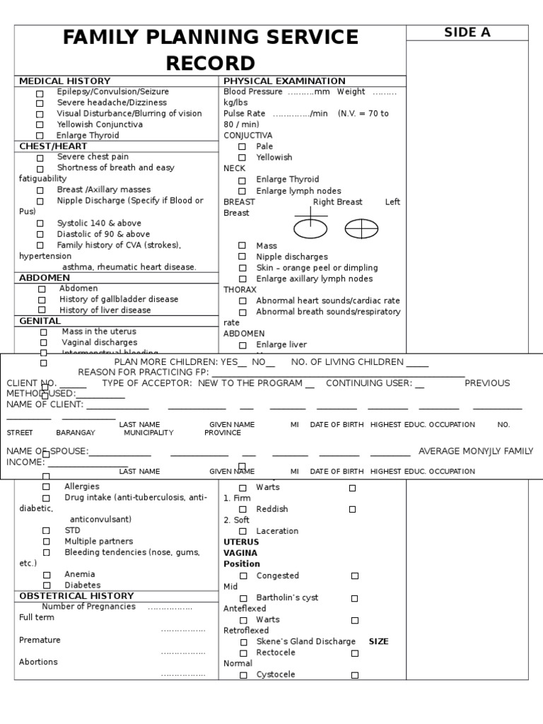 Family Planning Service Record | PDF | Thorax | Menstruation