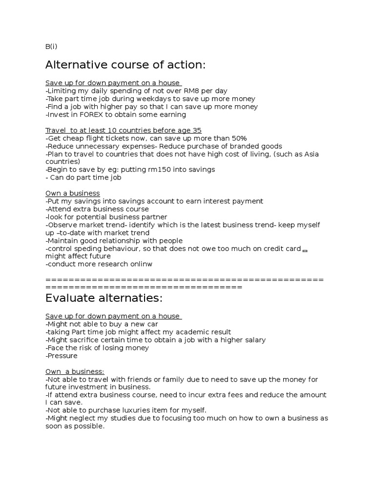 Alternative Course of Action | PDF