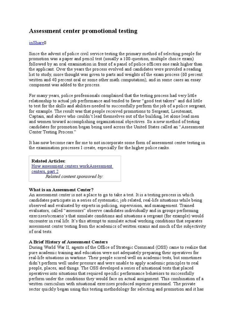 Assessment Center Promotional Testing | PDF | Test (Assessment ...