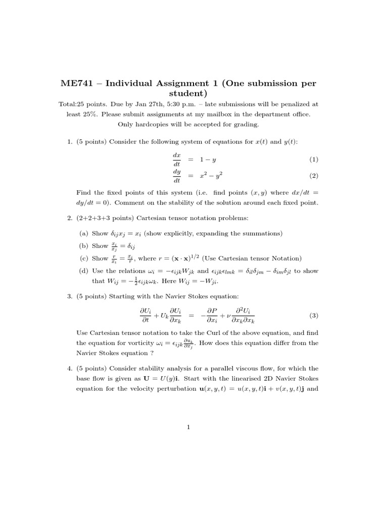 ME741 - Individual Assignment 1 (One Submission Per Student) | PDF