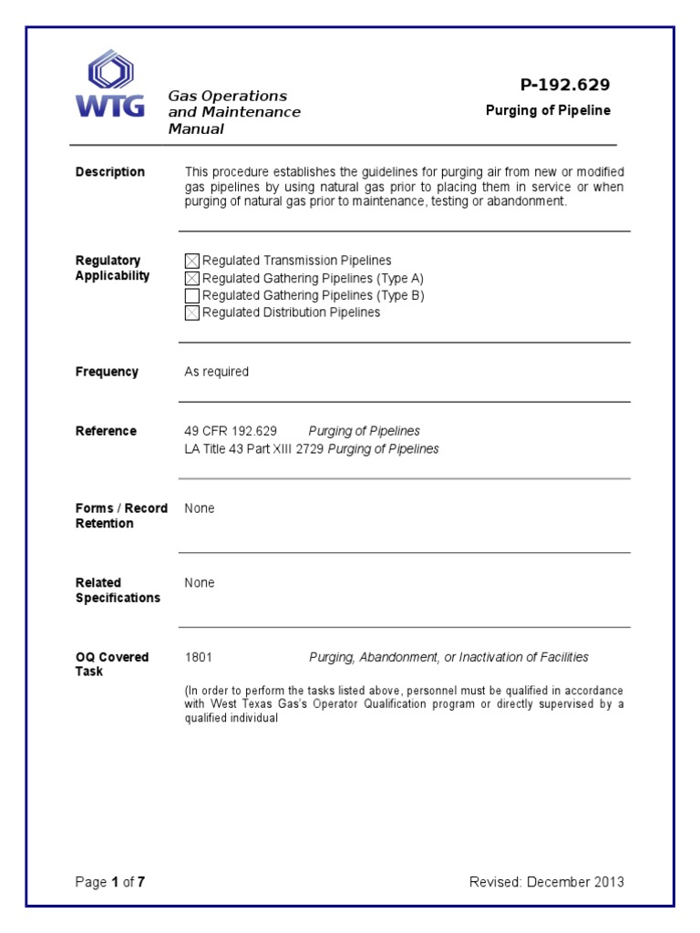 P 192.629 Purging of Pipeline Revisions | PDF | Pipeline Transport | Valve