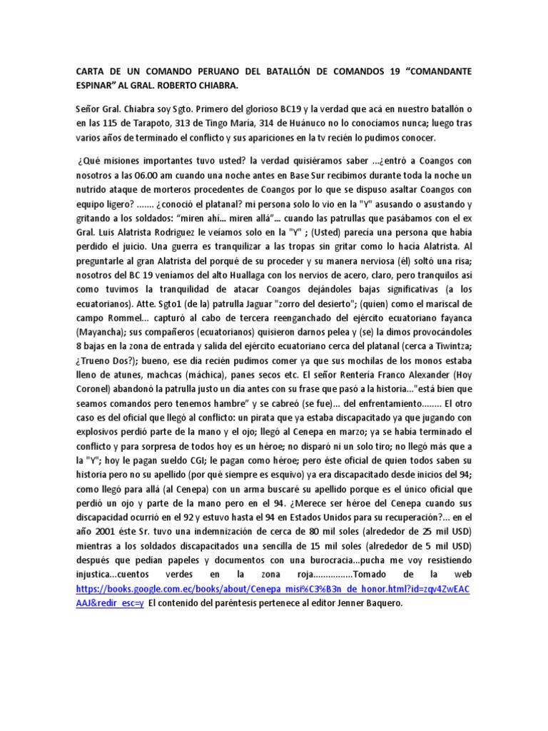 Carta del BC19 al Gral. Chiabra | PDF