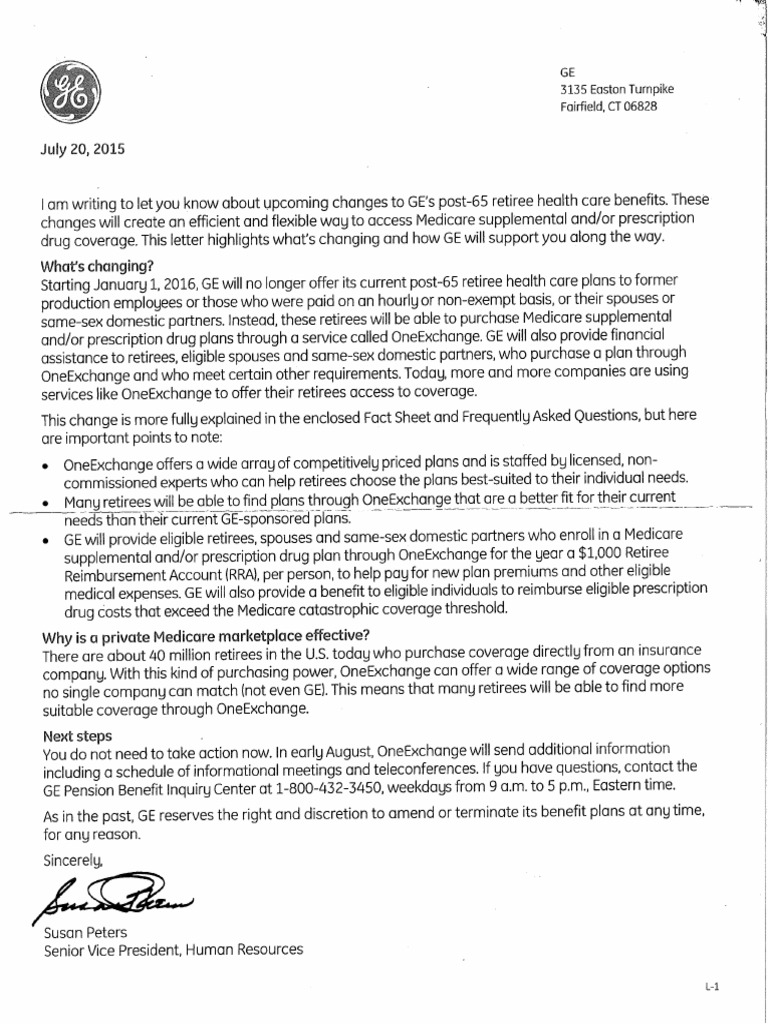 GE Post 65 Retiree Healthcare Note | PDF