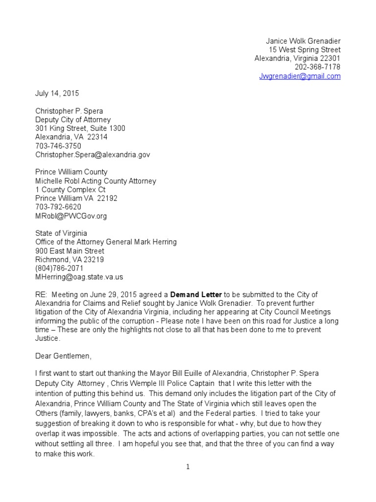 City of Alexandria Demand Letter - Ignored | Solitary Confinement ...