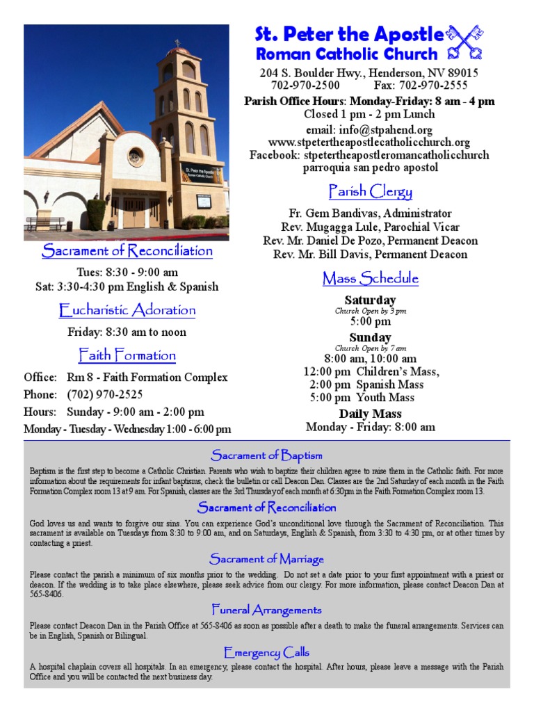 St. Peter The Apostle's Weekly Bulletin | PDF | Eucharist | Catholic Church