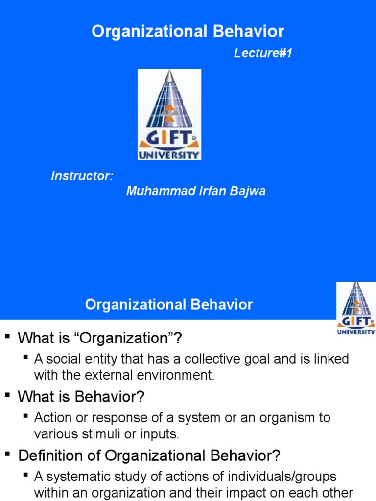 Organizational Behavior: Lecture#1 | PDF | Goal | Behavior