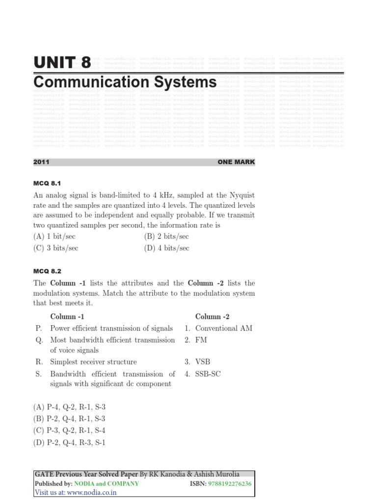 Communication Systems With Solutions | Download Free PDF | Frequency Modulation | Sampling ...