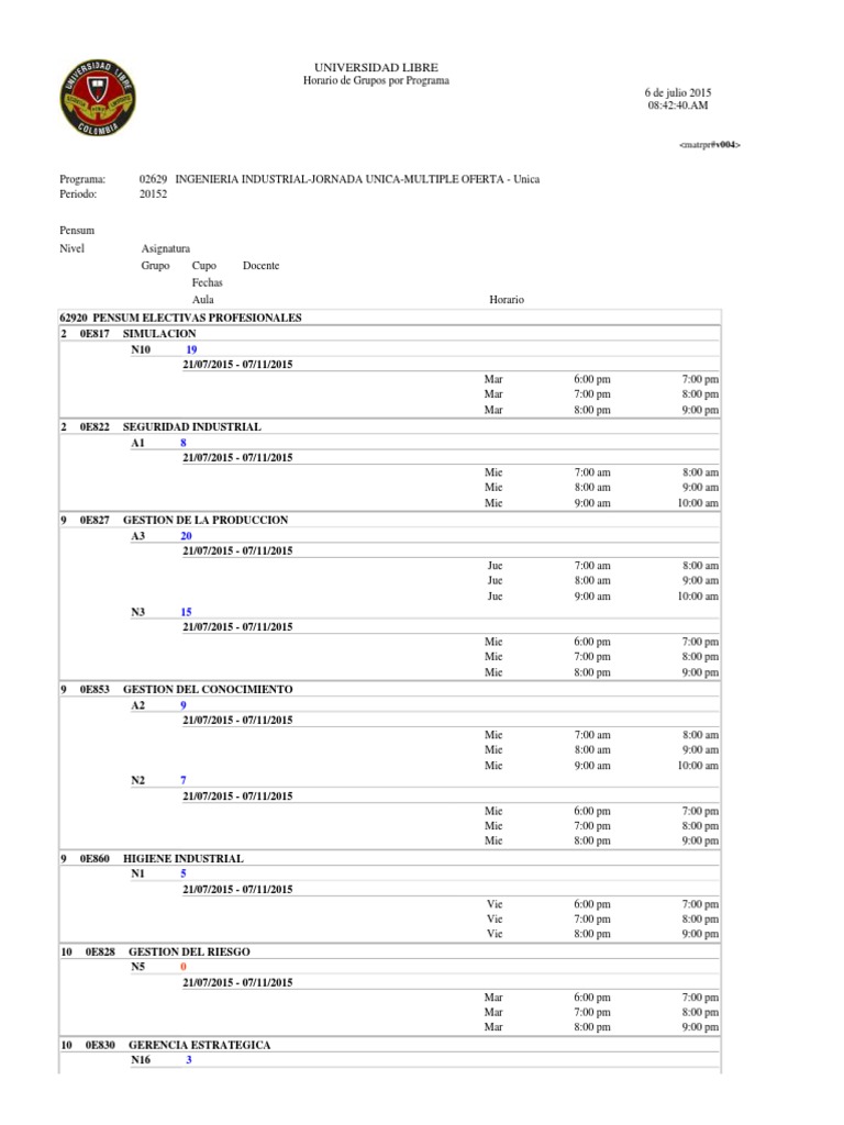 Industrial Engineering Schedule | PDF
