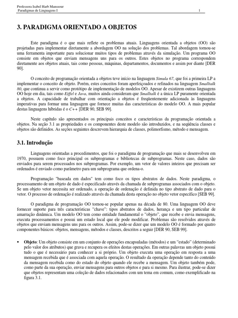 O Paradigma Orientado A Objetos Conceitos Fundamentais E