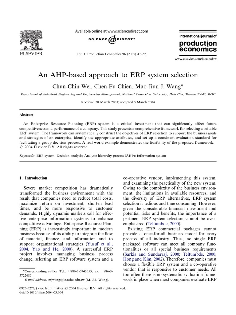 An AHP-based Approach To ERP System Selection | PDF | Enterprise ...