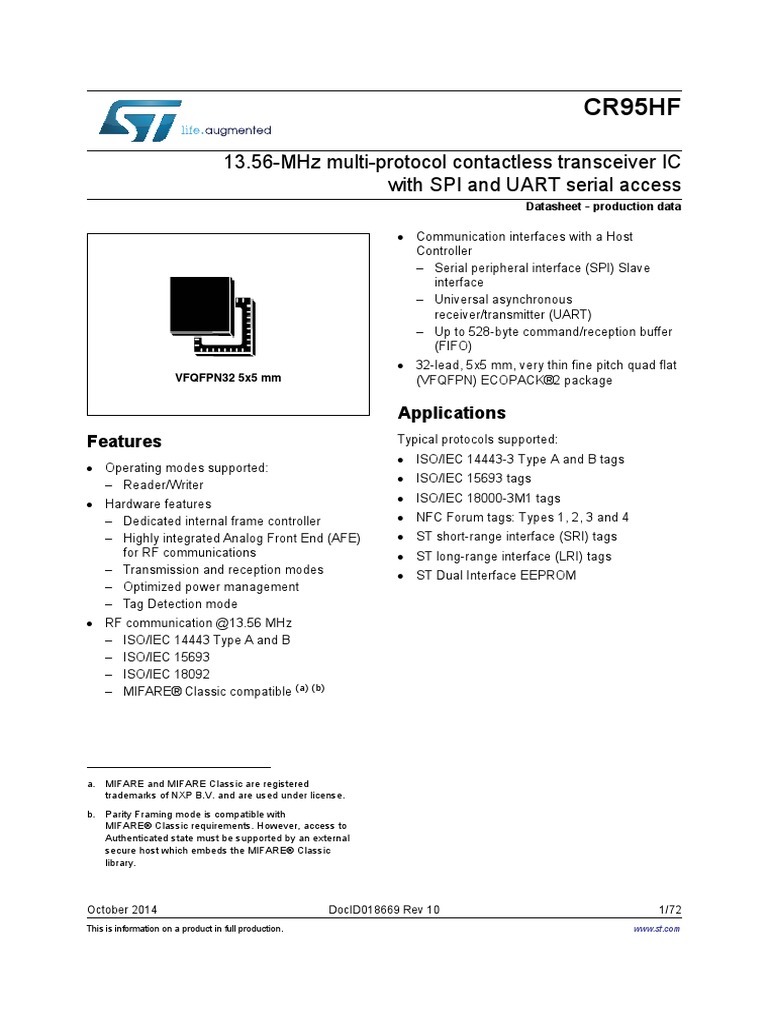 CR95HF | PDF | Near Field Communication | Byte