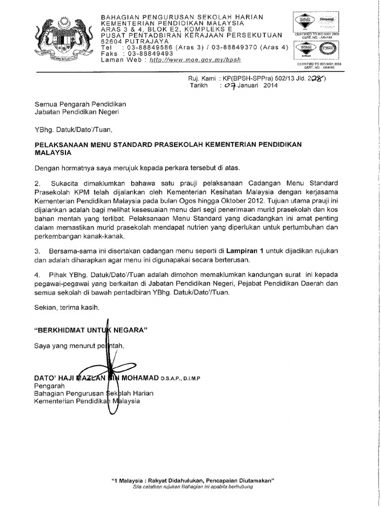 Pelaksanaan Menu Standard Prasekolah | PDF