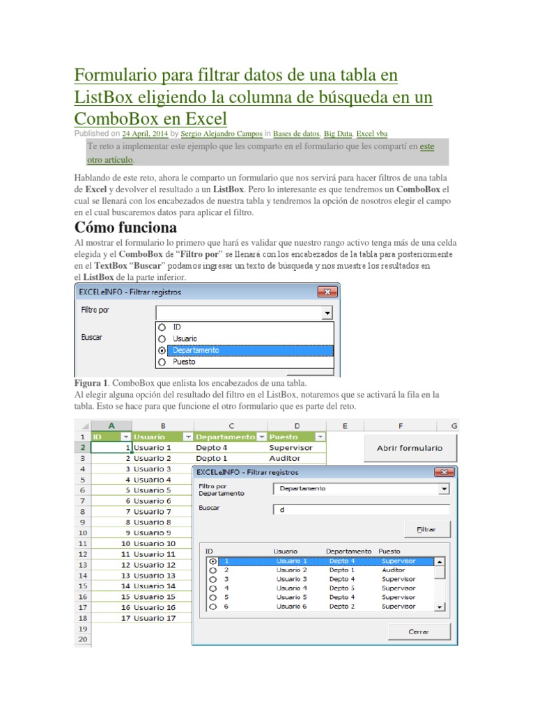 Formulario Para Filtrar Datos de Una Tabla en ListBox | Microsoft Excel ...