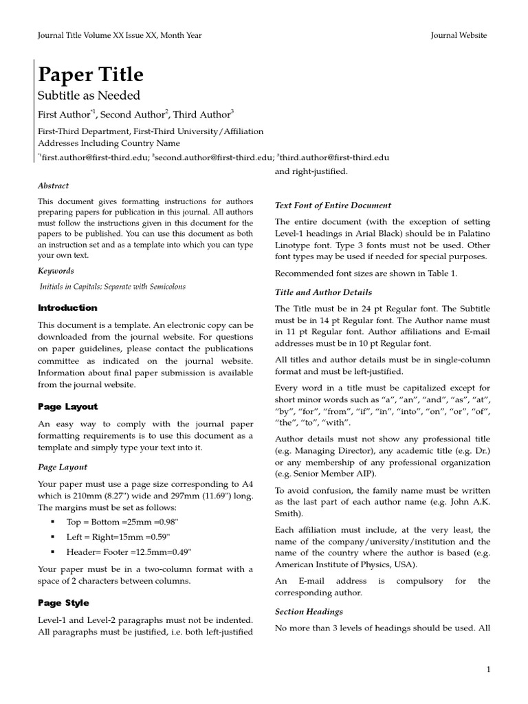 Paper Title: Subtitle As Needed | PDF | Page Layout | Typefaces