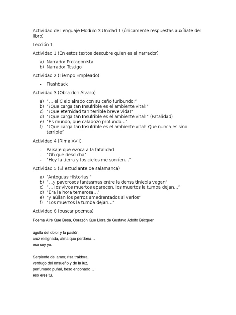 Actividad de Lenguaje Modulo 3 Unidad 1 | PDF | La dependencia de ...