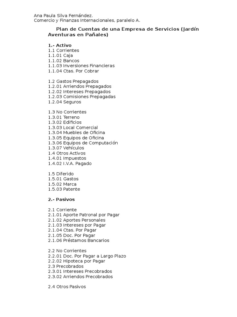 Plan de Cuentas de Una Empresa de Servicios | PDF