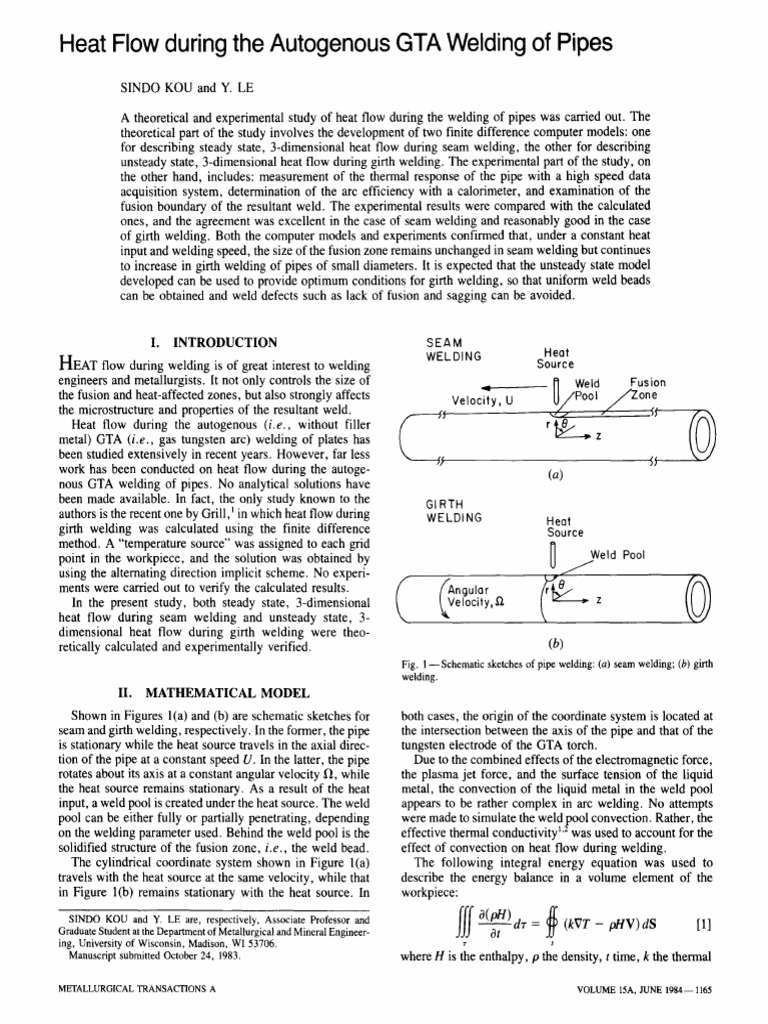 Heat Flow During GTA Welding of Pipes | Download Free PDF | Welding ...