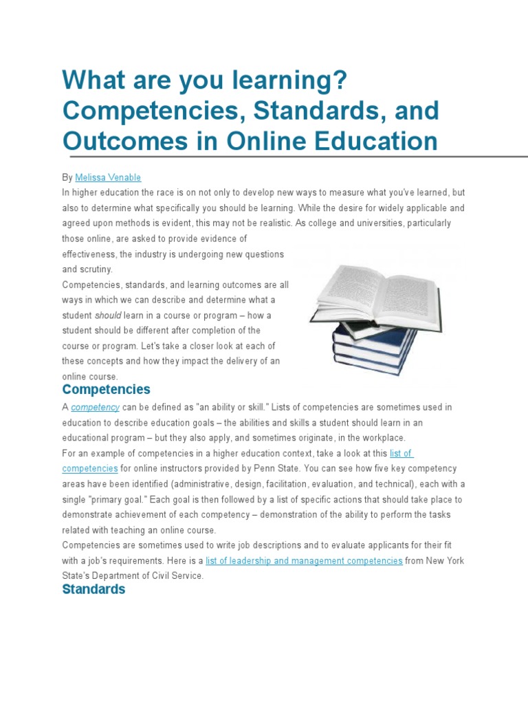 What Are You Learning? Competencies, Standards, and Outcomes in Online ...