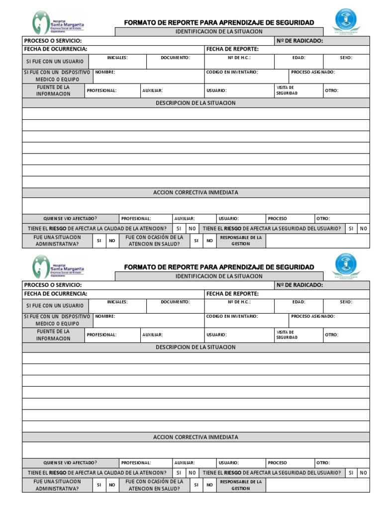 Formato de Reporte de Eventos Adversos | PDF
