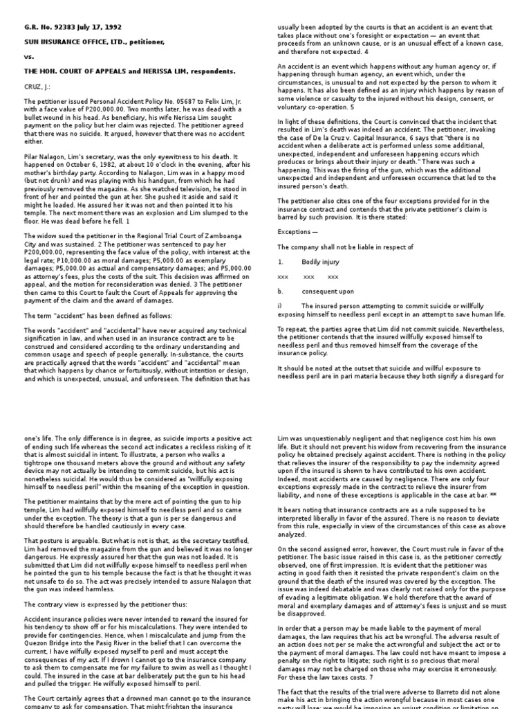 G.R. No. 92383 July 17, 1992 SUN INSURANCE OFFICE, LTD., Petitioner, vs ...