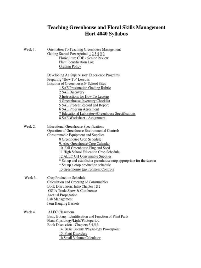 Teaching Greenhouse and Floral Skills Management Hort 4040 Syllabus ...