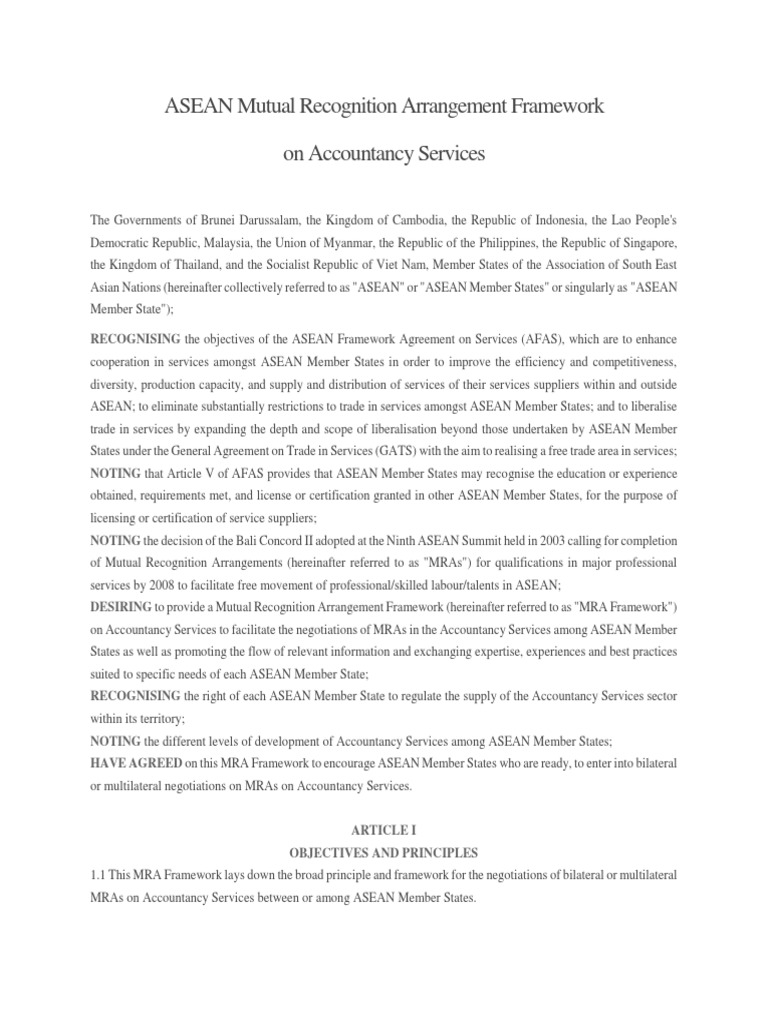 ASEAN Mutual Recognition Arrangement Framework On Accountancy Services ...