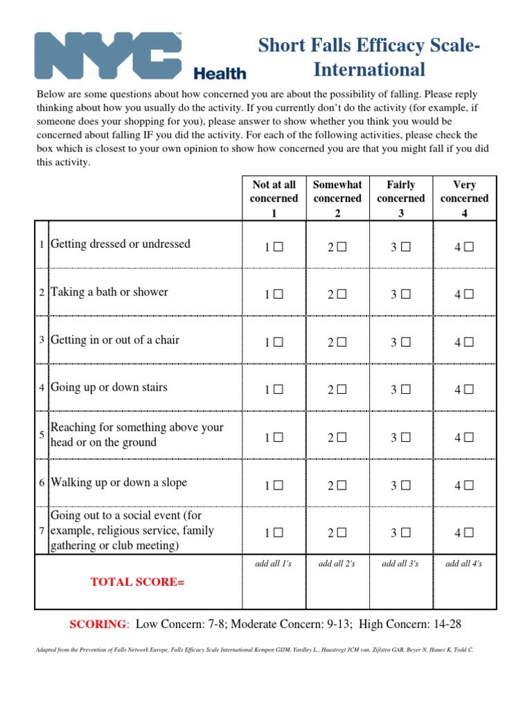 Short Falls Efficacy Scale-International | PDF