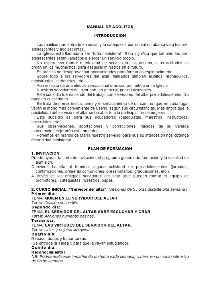Manual de Acolitos Curso Primario | PDF | eucaristía | Misa (liturgia)